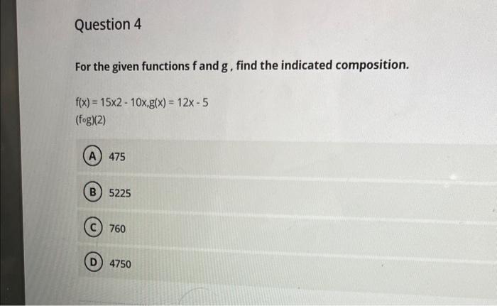 Solved For the given functions f and g, find the indicated | Chegg.com