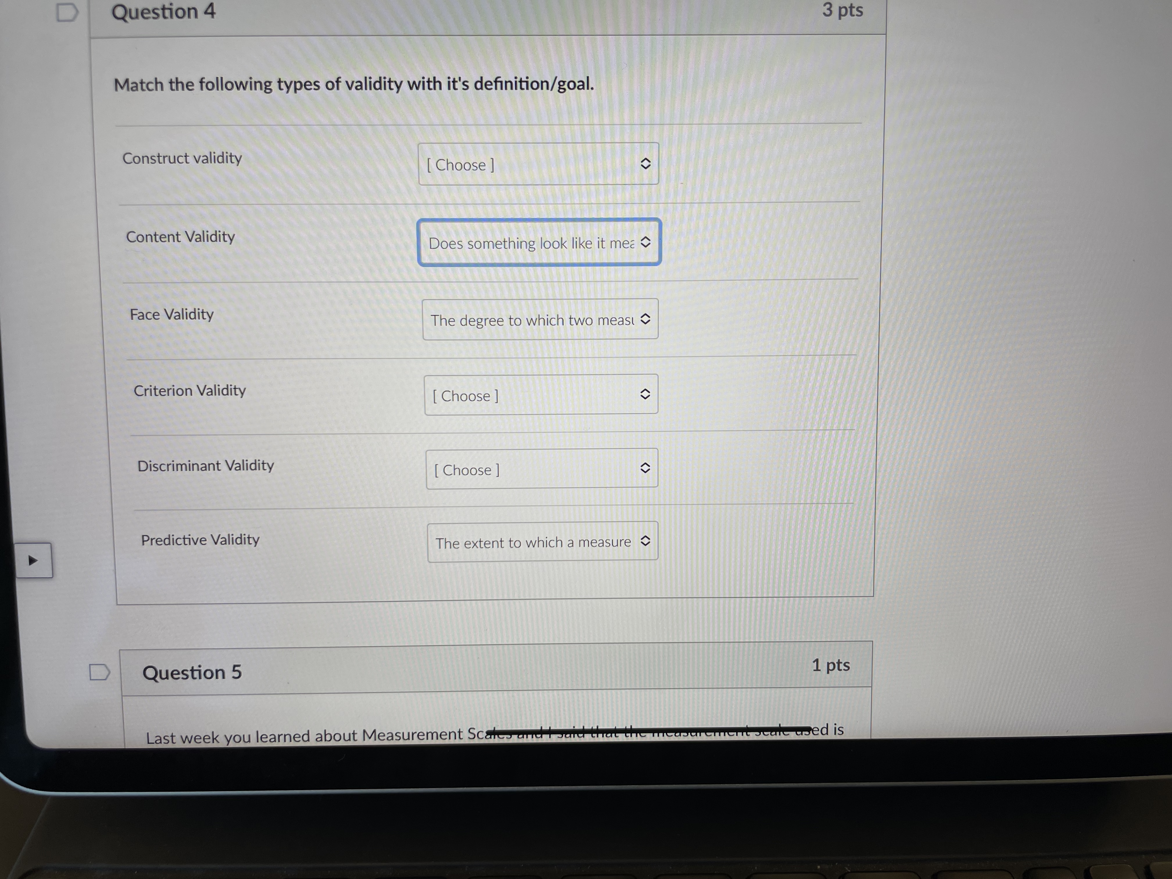 Solved Match the following types of validity with it's | Chegg.com