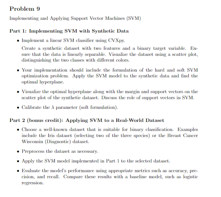 Solved Problem 9Implementing and Applying Support Vector | Chegg.com