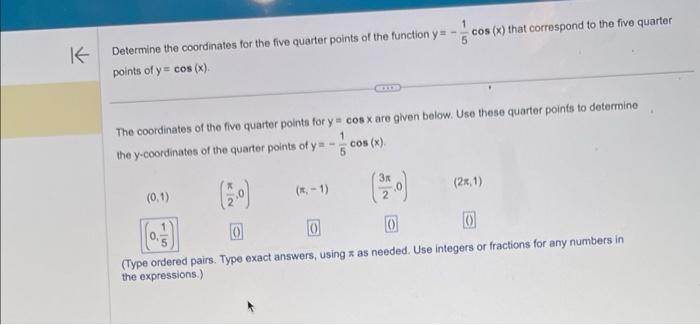 Solved Determine the coordinates for the five quarter points | Chegg.com