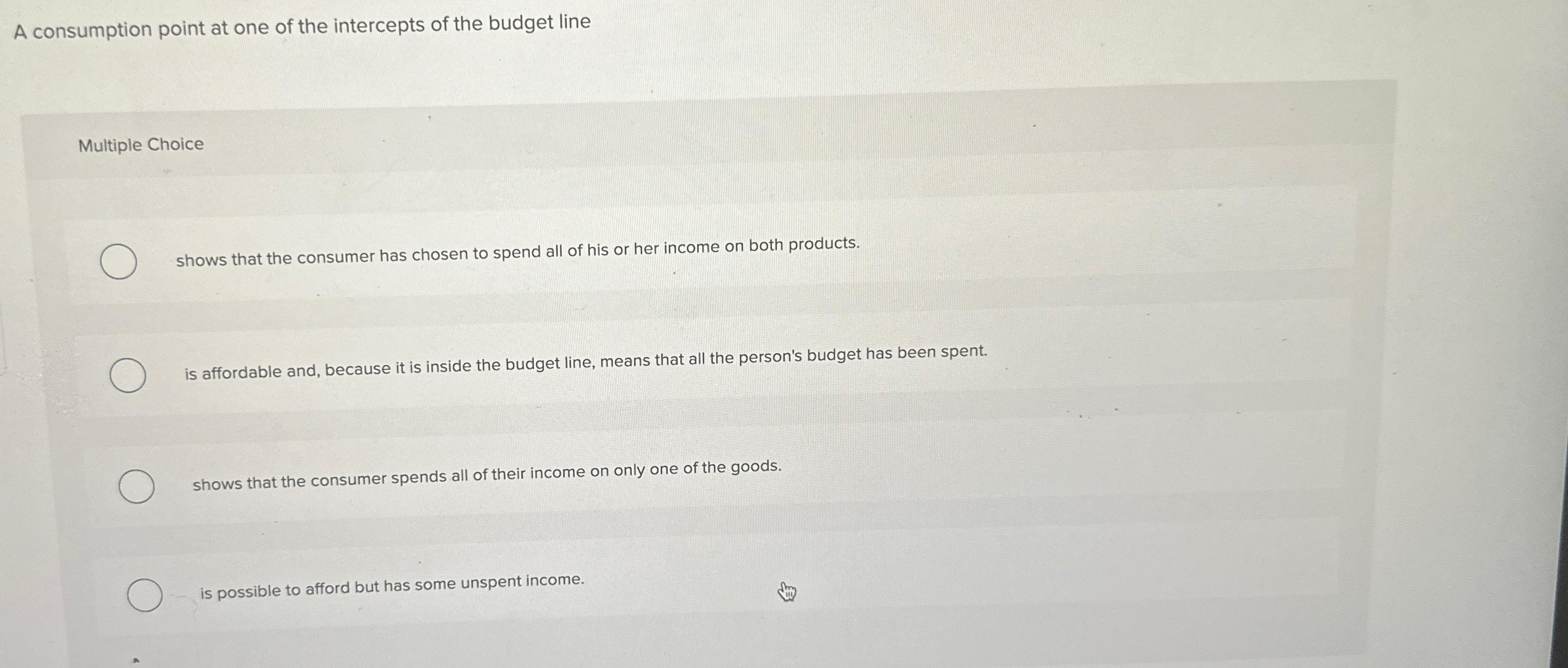 Solved A consumption point at one of the intercepts of the | Chegg.com