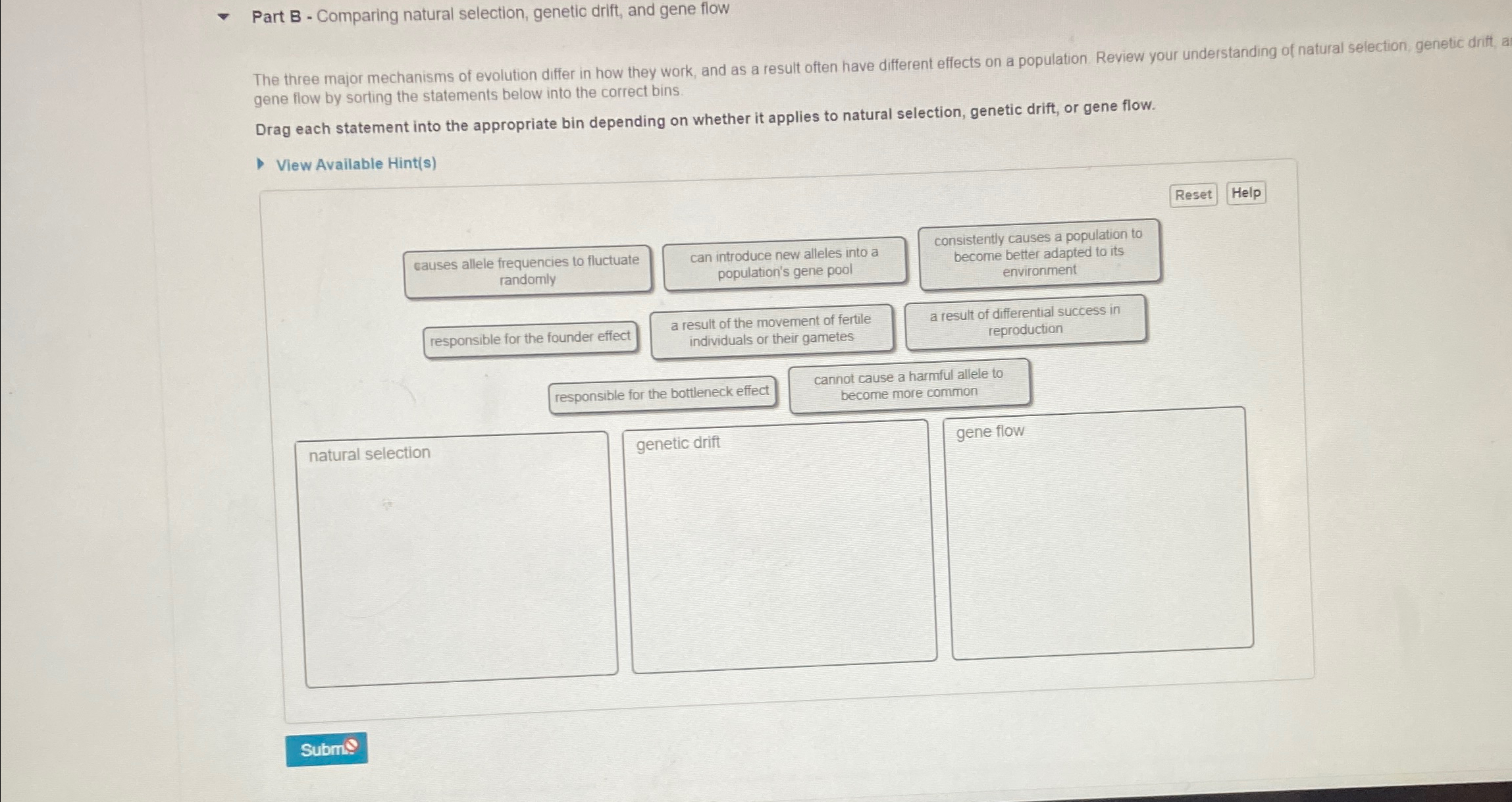 Solved Part B - ﻿Comparing natural selection, genetic drift, | Chegg.com