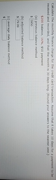 Solved Calculate the monthly finance charge for the credit | Chegg.com