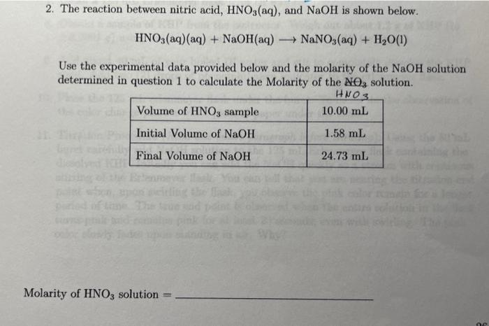 2. The reaction between nitric acid, HNO3(aq), and | Chegg.com