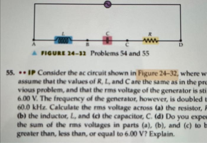 Solved IP Consider the ac circuit shown in Figure 24-32, | Chegg.com