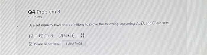 Solved Use set equality laws and definitions to prove the | Chegg.com