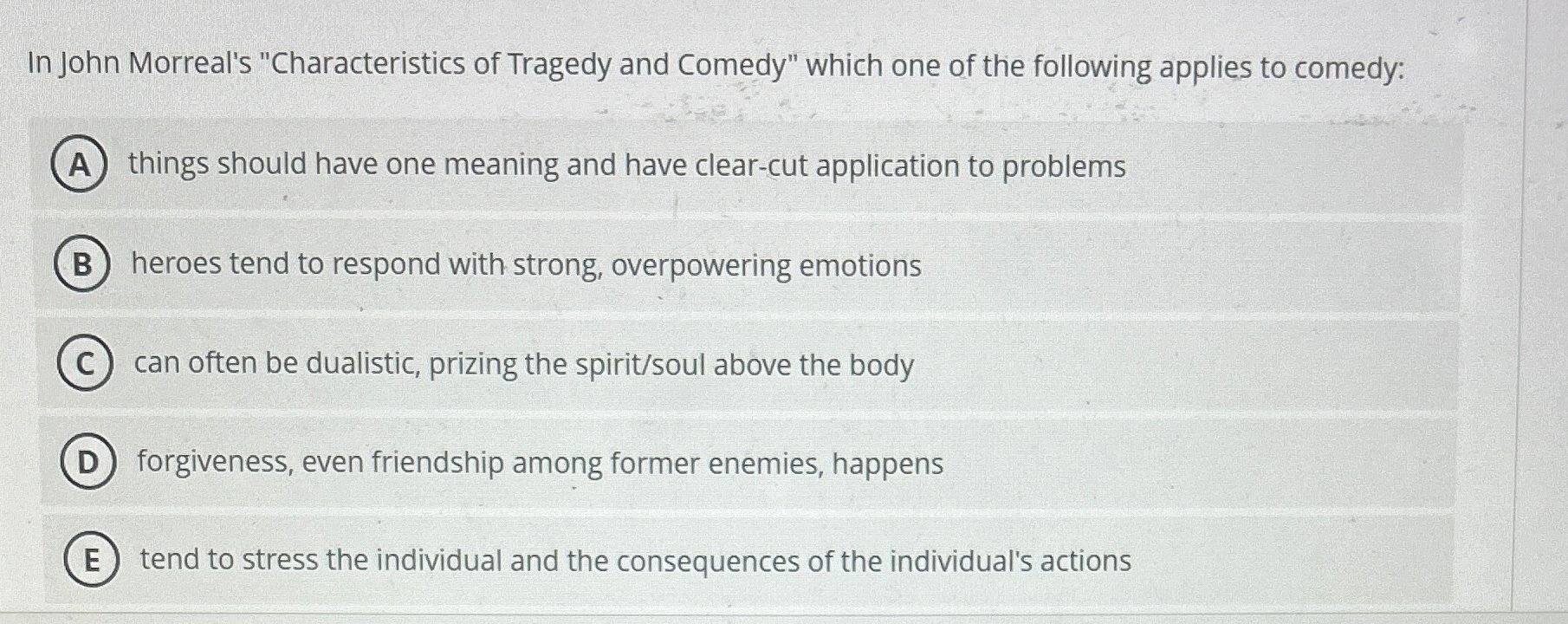 Solved In John Morreal's "Characteristics of Tragedy and | Chegg.com