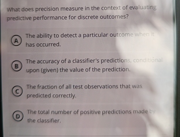 Solved What does precision measure in the context of | Chegg.com