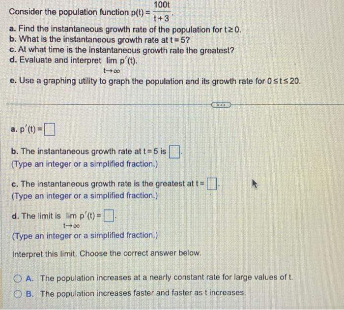 Solved Consider the population function p(t)=t+3100t. a. | Chegg.com