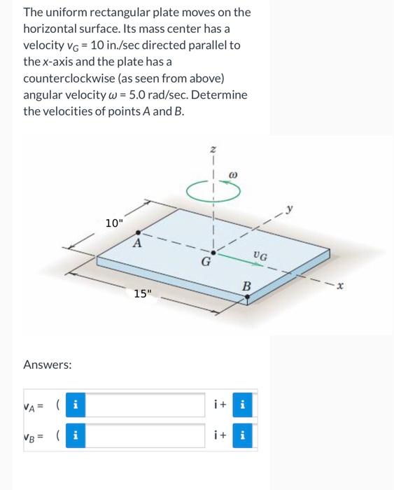 Solved The uniform rectangular plate moves on the horizontal | Chegg.com