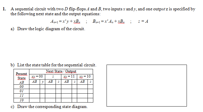 Solved A sequential circuit with two D ﻿flip-flops A and B, | Chegg.com
