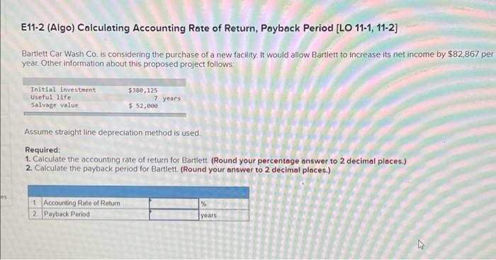 Solved E11-2 (Algo) Calculating Accounting Rate of Return, | Chegg.com