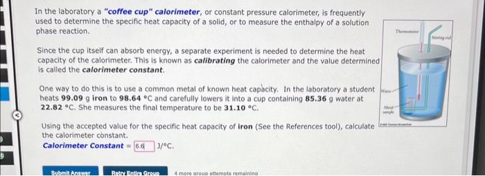 Solved In the laboratory a "coffee cup" calorimeter, or | Chegg.com
