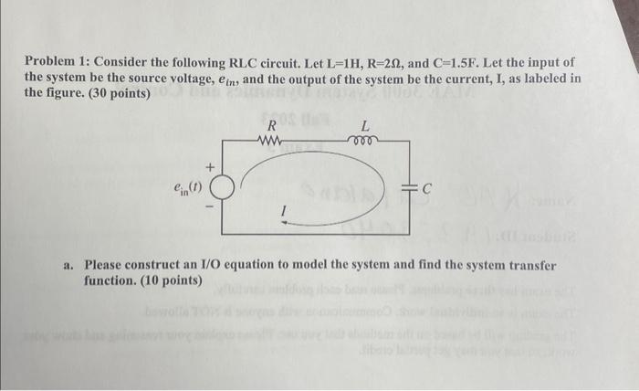 Solved Problem 1: Consider the following RLC circuit. Let | Chegg.com