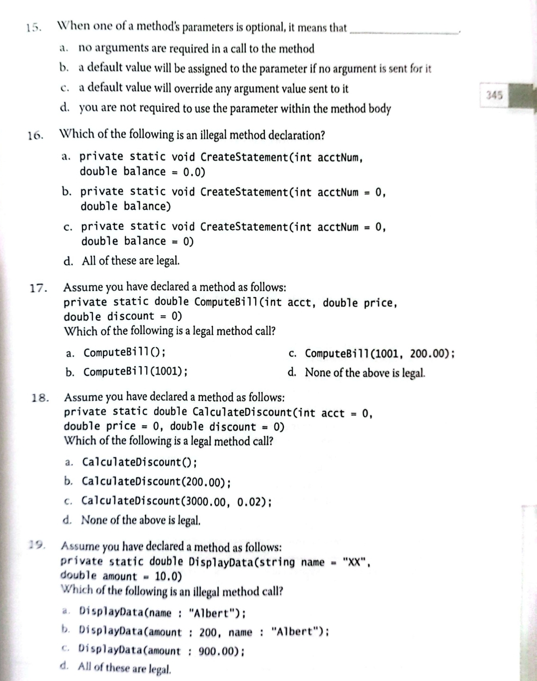 Solved When one of a method's parameters is optional, it | Chegg.com