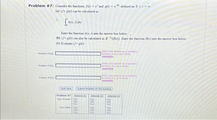 Solved Problem \#7: Consider the functions f(t)=et and | Chegg.com