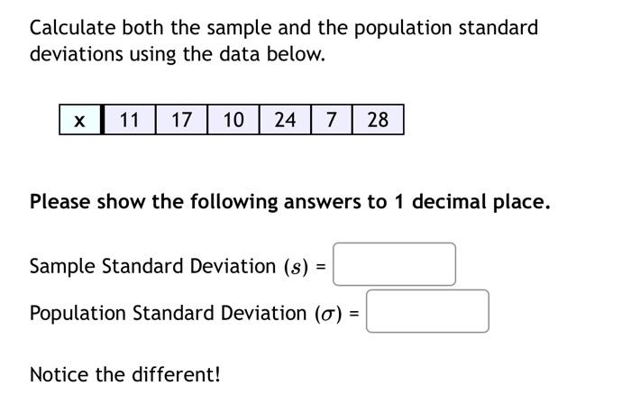 Solved Calculate both the sample and the population standard | Chegg.com