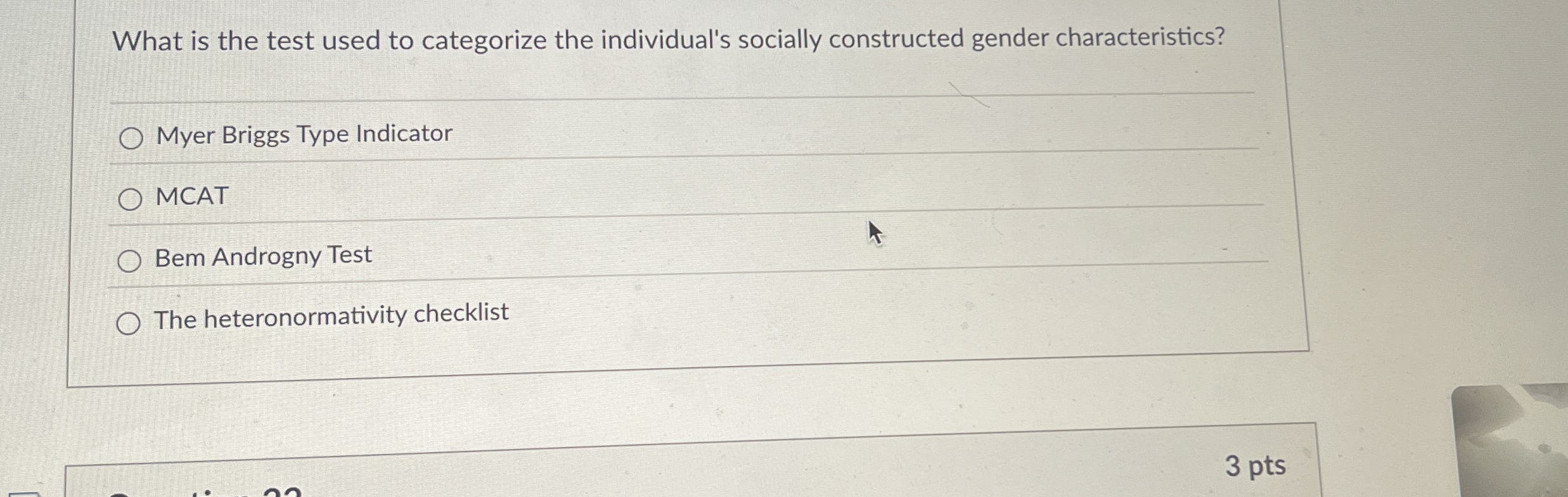 Solved What is the test used to categorize the individual's | Chegg.com