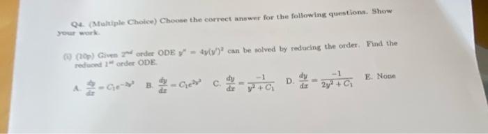 Solved Q4. (Multiple Choice) Choose the correct answer for | Chegg.com