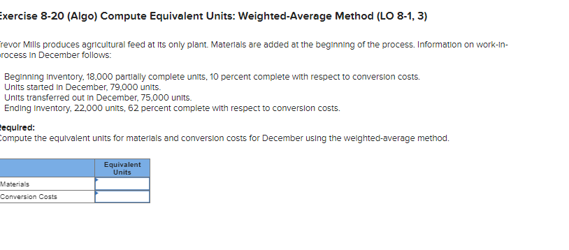 Solved Exercise 8-20 (Algo) ﻿Compute Equivalent Units: | Chegg.com