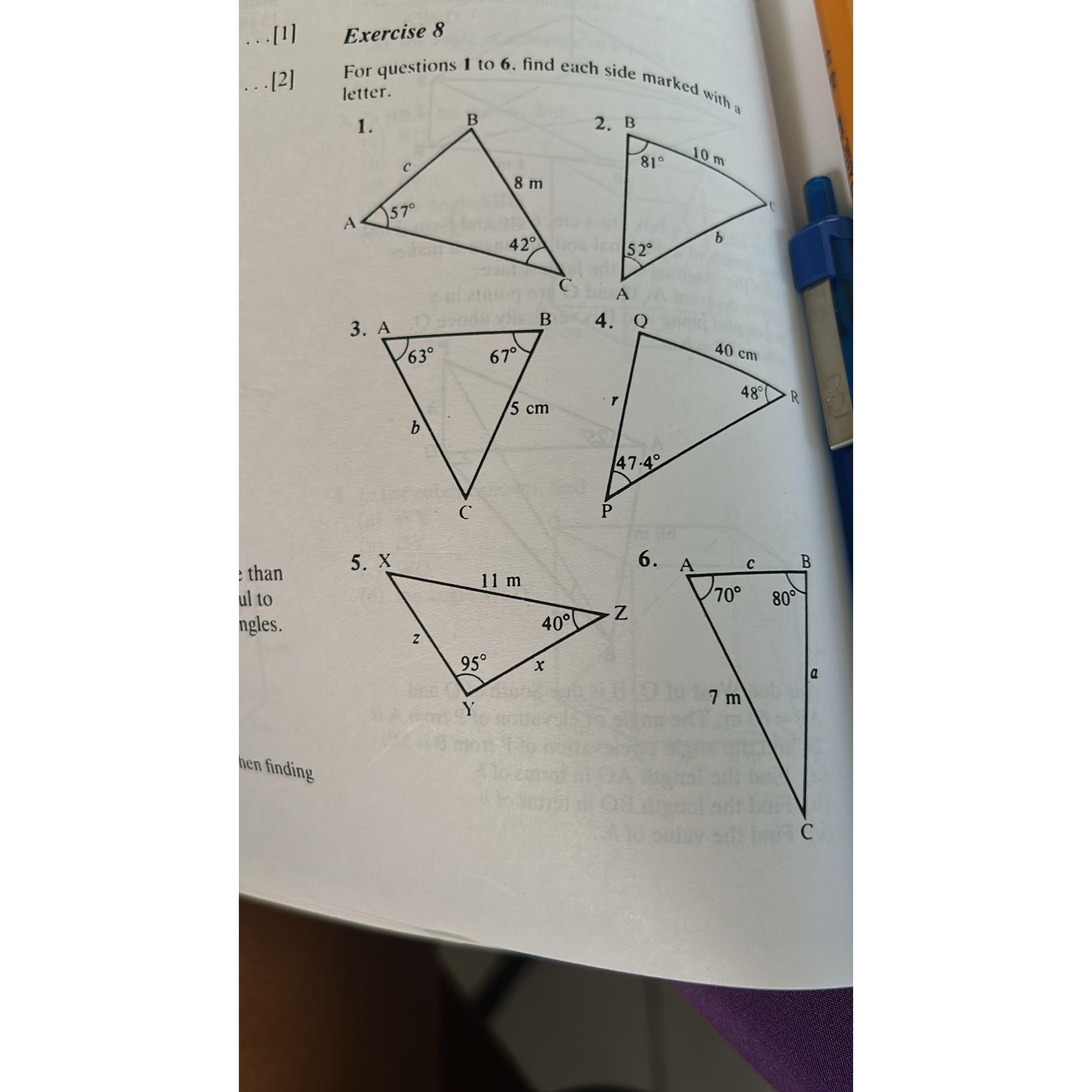 Solved .. [1]Exercise 8[2]For questions 1 ﻿to 6 , ﻿find each | Chegg.com