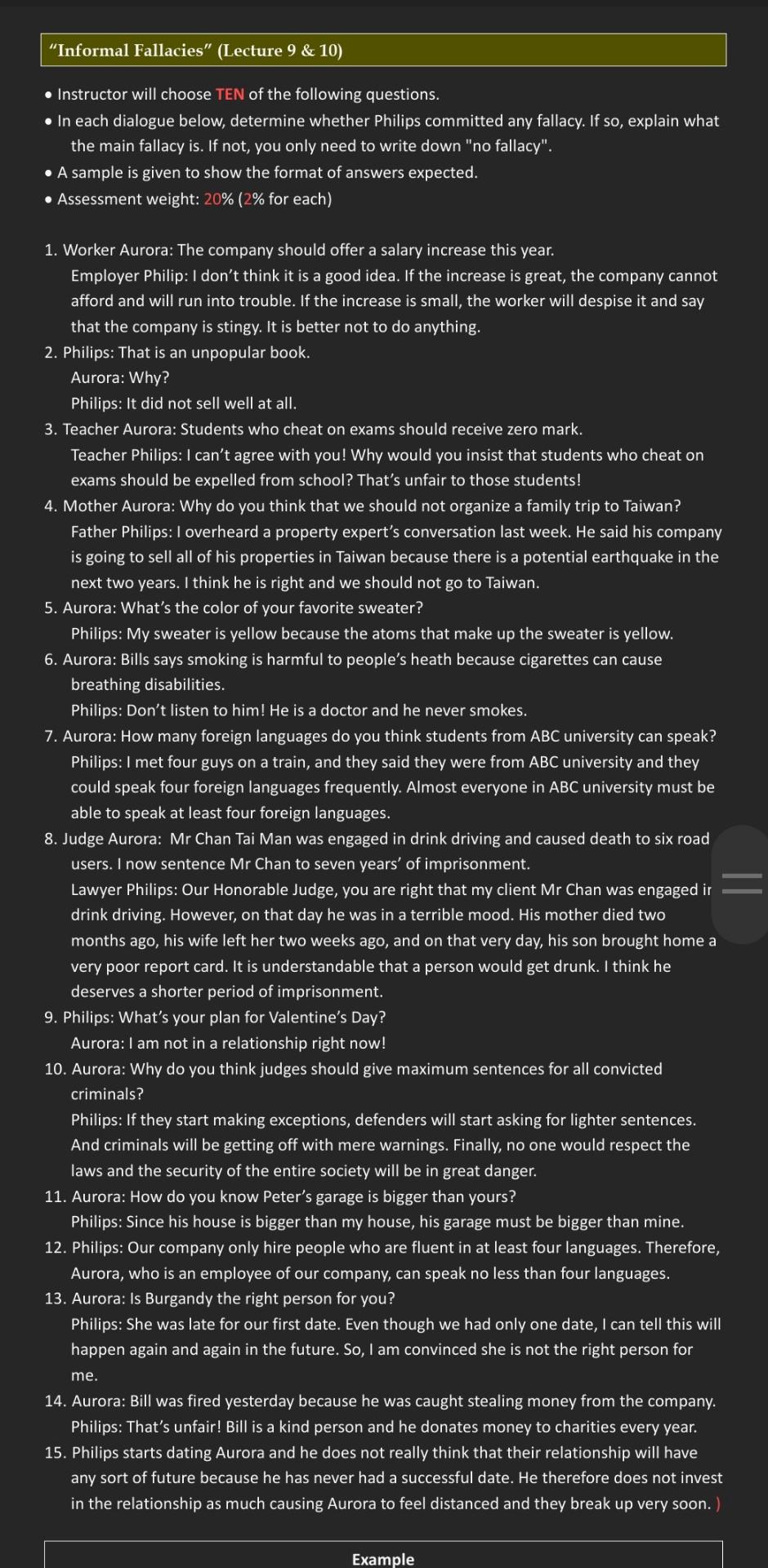 Solved "Informal Fallacies" (Lecture 9 \& 10) - Instructor | Chegg.com