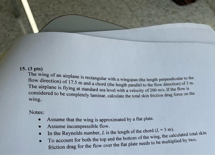Solved 15. (3 pts) The wing of an airplane is rectangular | Chegg.com