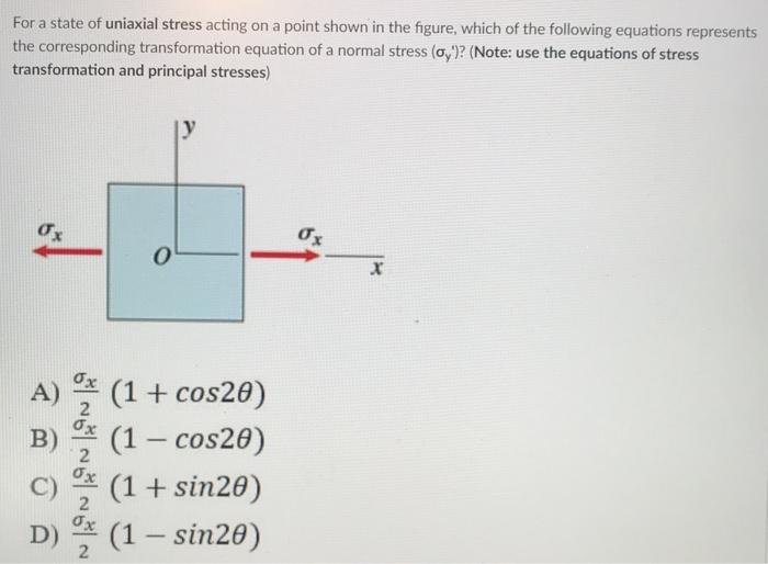 Solved For a state of uniaxial stress acting on a point | Chegg.com