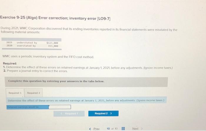 Solved Exercise 9-25 (Algo) Error correction; inventory | Chegg.com
