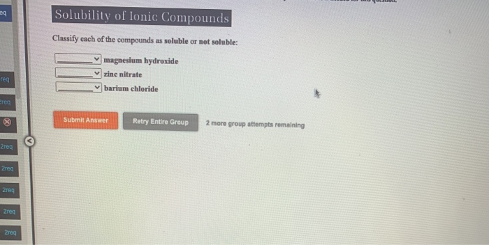 Solved eg Solubility of Ionic Compounds Classify each of the | Chegg.com