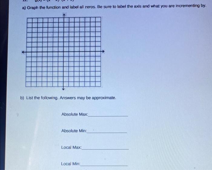 Solved a) Graph the function and label all zeros. Be sure to | Chegg.com