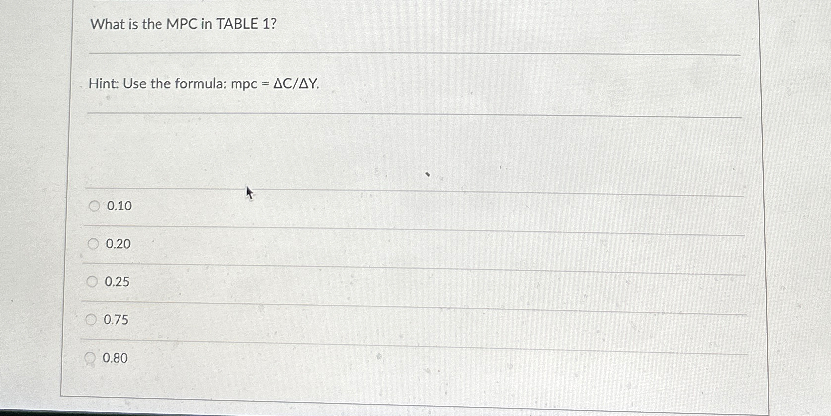 Solved What is the MPC in TABLE 1?q,Hint: Use the formula: | Chegg.com