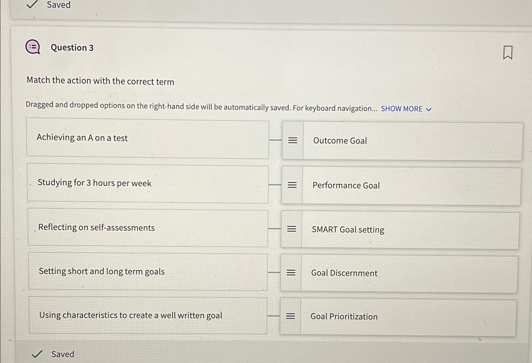 Solved SavedQuestion 3Match the action with the correct | Chegg.com