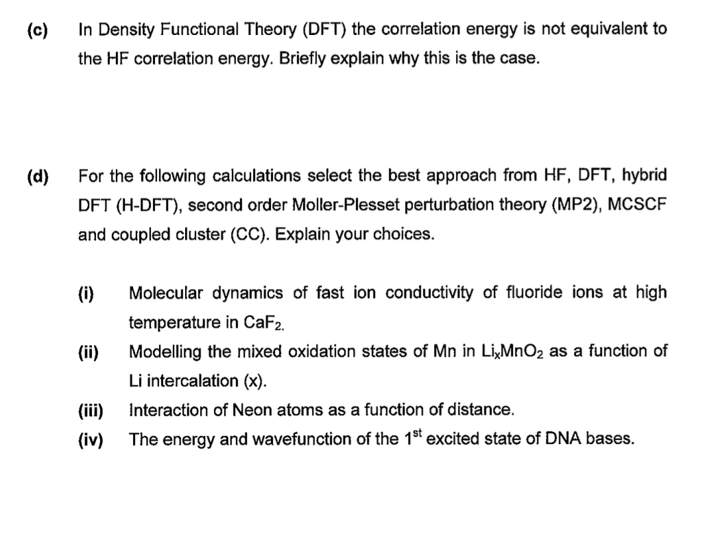 Solved (c) ﻿In Density Functional Theory (DFT) ﻿the | Chegg.com