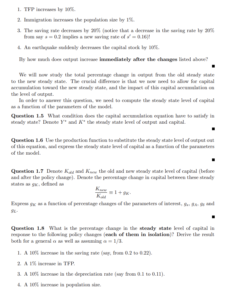 Solved TFP increases by 10%.Immigration increases the | Chegg.com