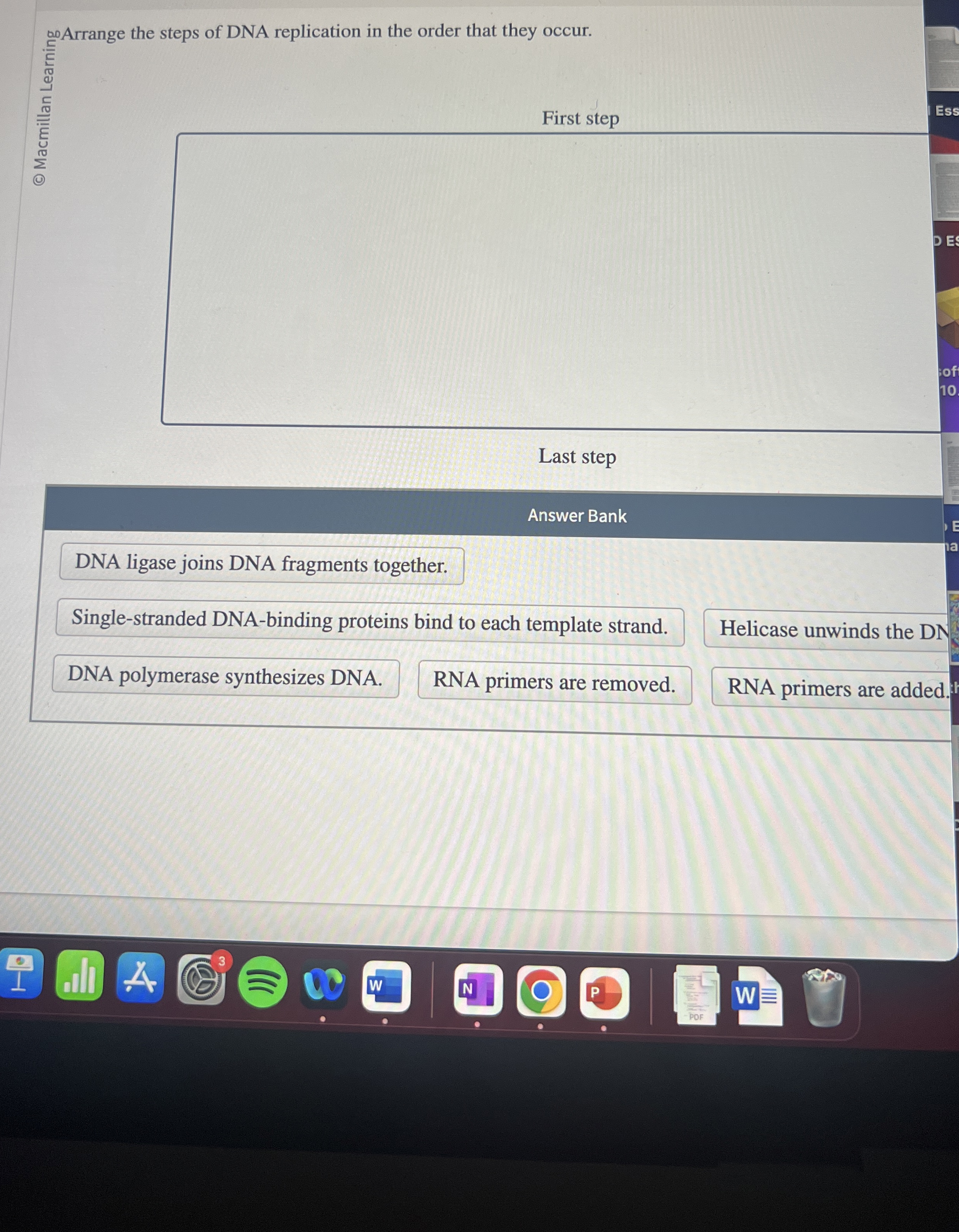Solved DoArrange the steps of DNA replication in the order | Chegg.com