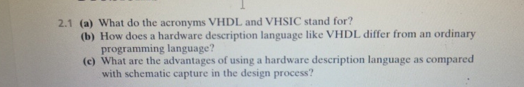 Solved 2.1 (a) ﻿What do the acronyms VHDL and VHSIC stand | Chegg.com