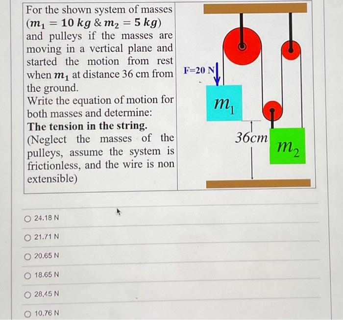 Solved For the shown system of masses (m1=10 kg&m2=5 kg) and | Chegg.com
