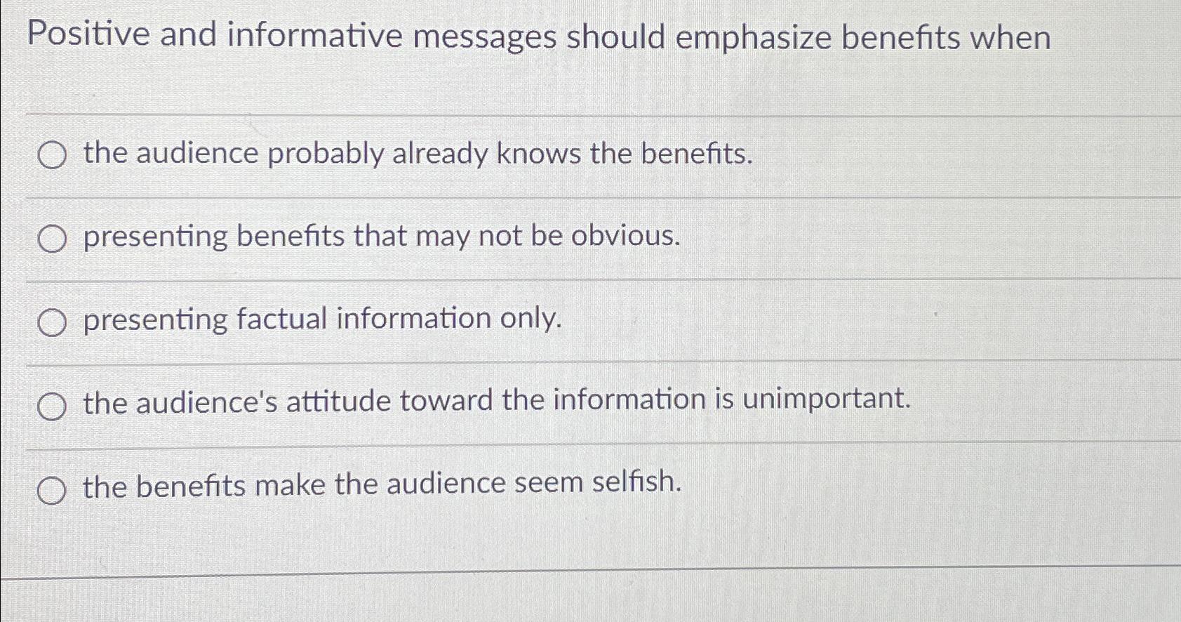 Solved Positive and informative messages should emphasize | Chegg.com