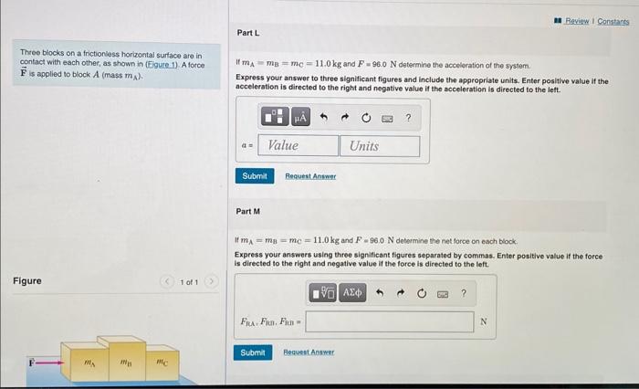 Solved Throe biocks on a frictionless horizontal surface are | Chegg.com