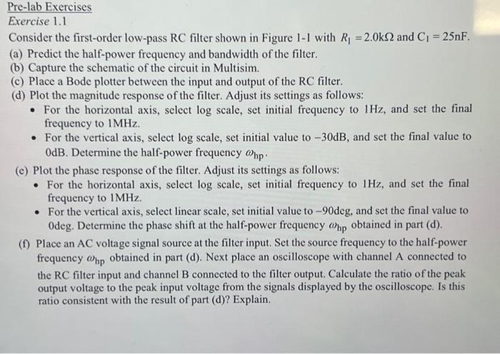Solved Pre-lab Exercises Exercise 1.1 Consider the | Chegg.com