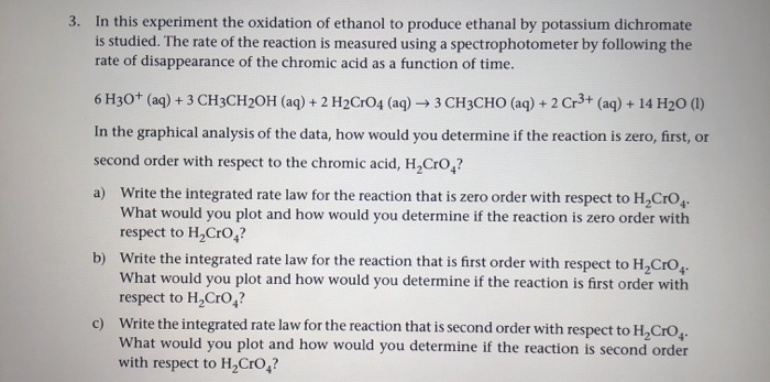 Solved 3. In this experiment the oxidation of ethanol to | Chegg.com