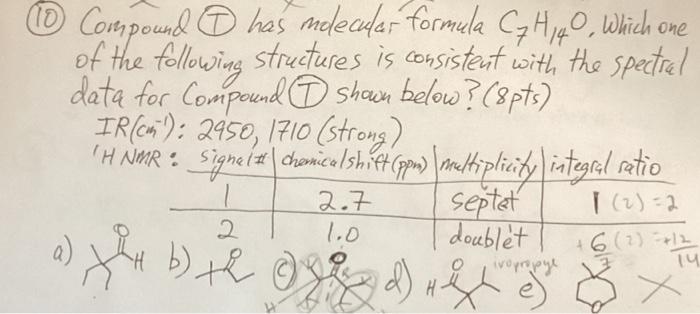 Solved (1) Compound (I) has molecular formula C7H14O, which | Chegg.com