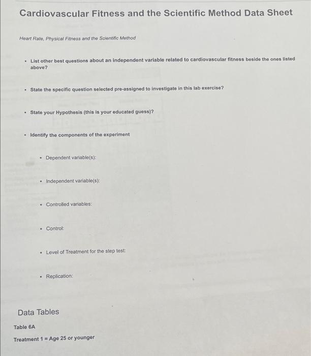 Solved Cardiovascular Fitness and the Scientific Method Data | Chegg.com