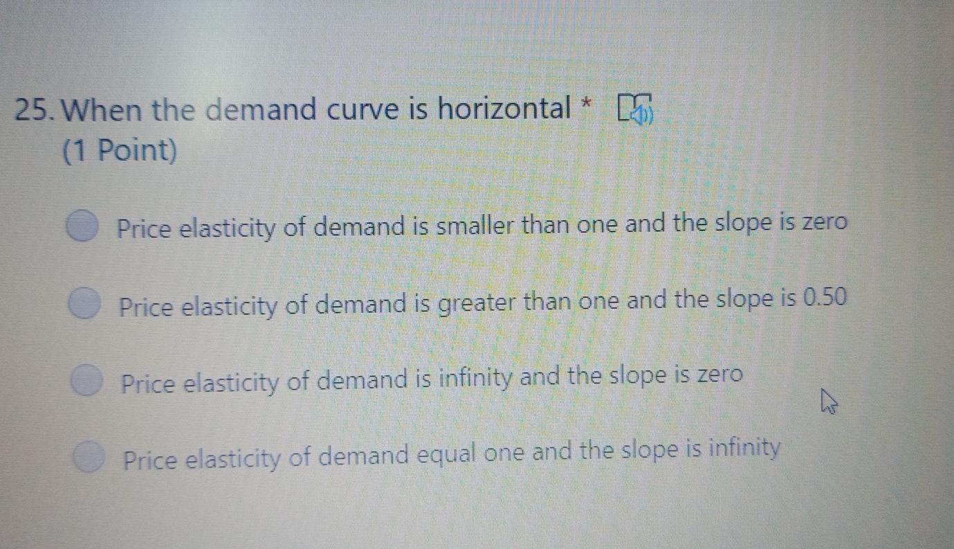 Solved 15 25. When the demand curve is horizontal * (1 | Chegg.com