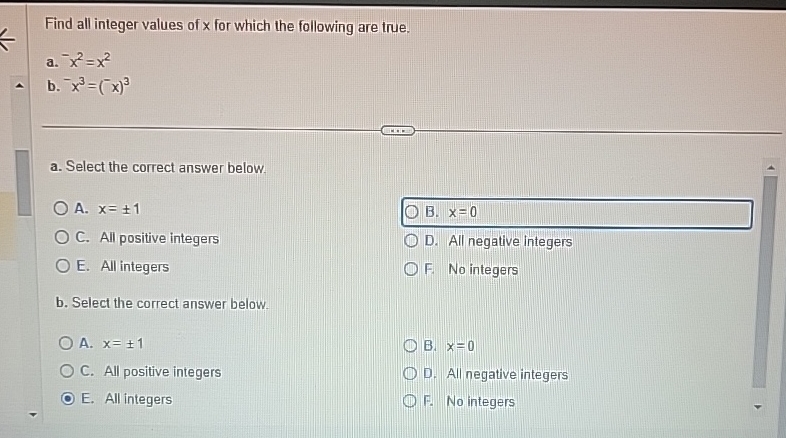 Solved Find all integer values of x ﻿for which the following | Chegg.com