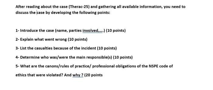 Solved After reading about the case (Therac-25) and | Chegg.com