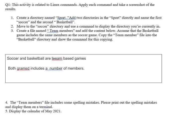 Solved Q1: This activity is related to Linux commands. Apply | Chegg.com