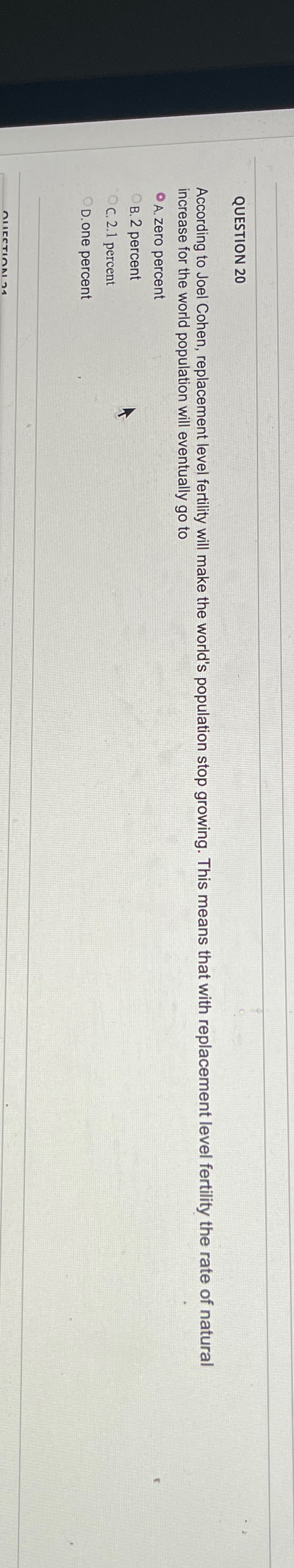 QUESTION 20According to Joel Cohen, replacement level | Chegg.com