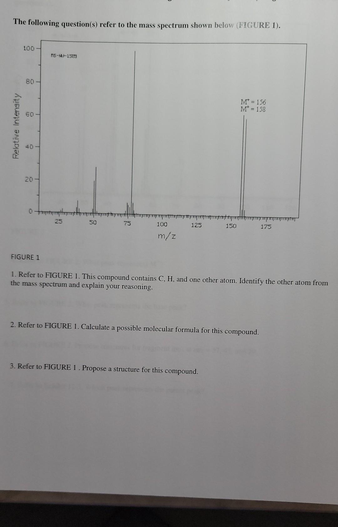 Solved The following question(s) refer to the mass spectrum | Chegg.com